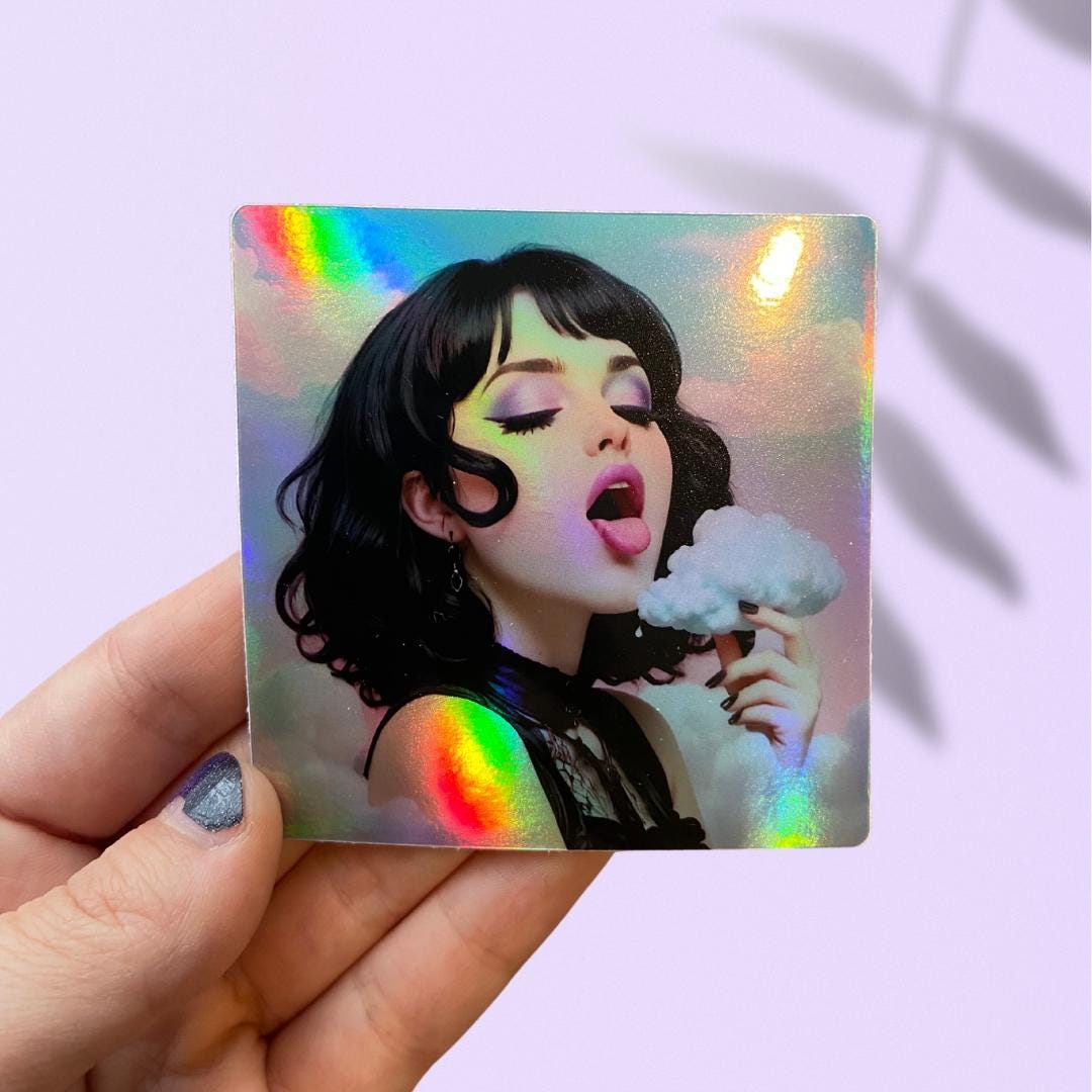 Pastel Goth Girl Holographic Vinyl Sticker, Surreal Pop Art of Cute ...