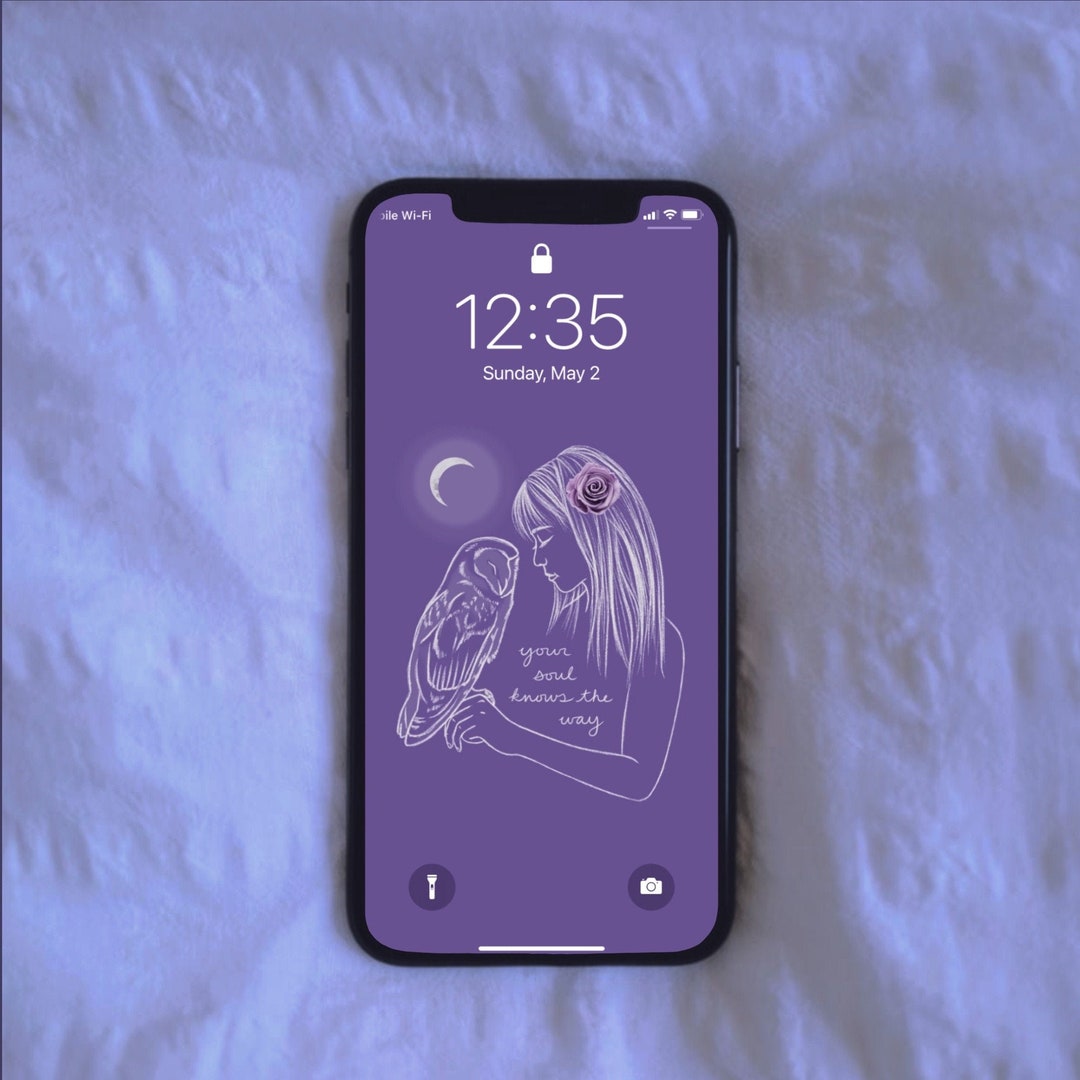 Phone Wallpaper Lockscreen Art "old Soul" | Goddess and Owl Under Moon ...
