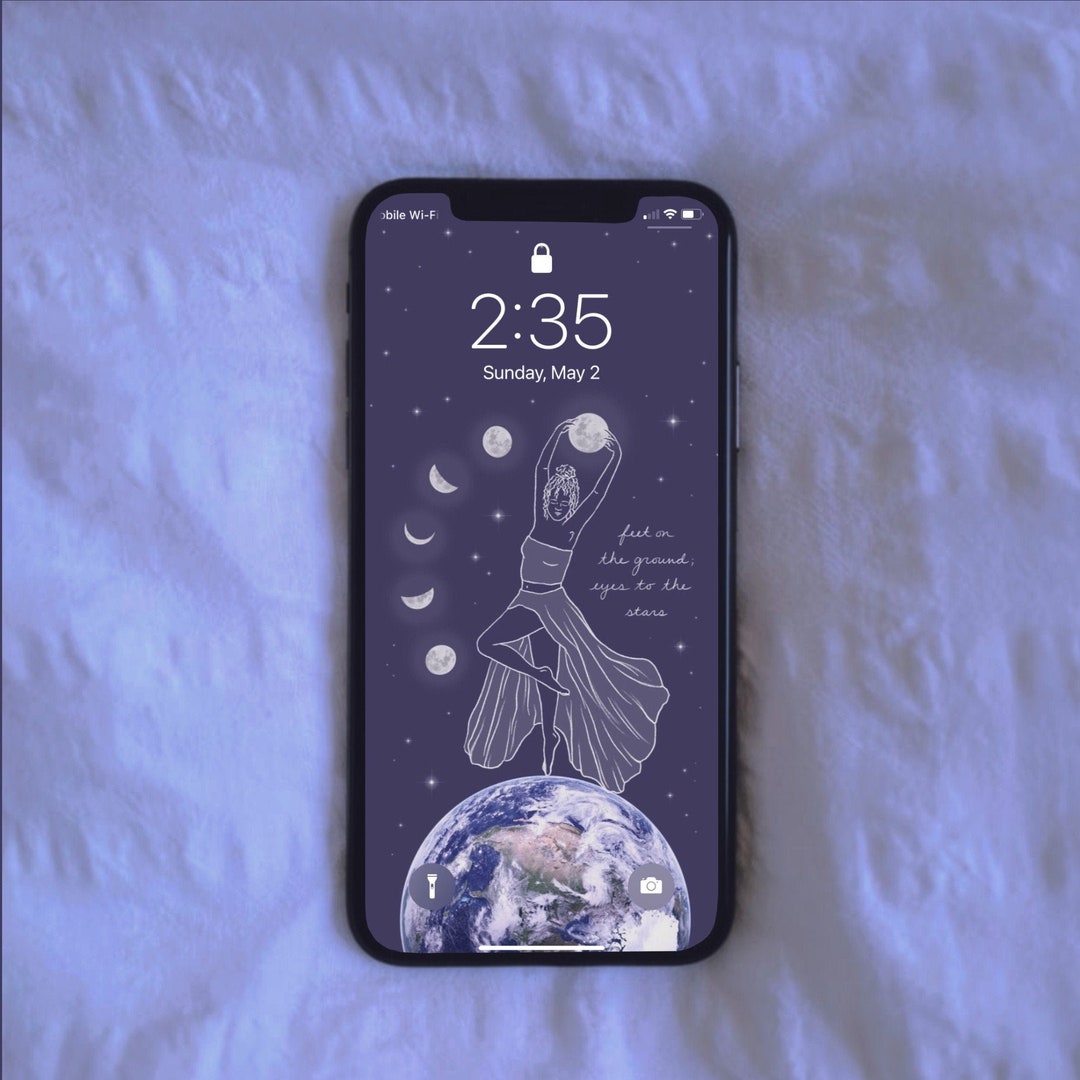Phone Wallpaper Lockscreen Art "earth & Stars" | Dreamy Celestial ...