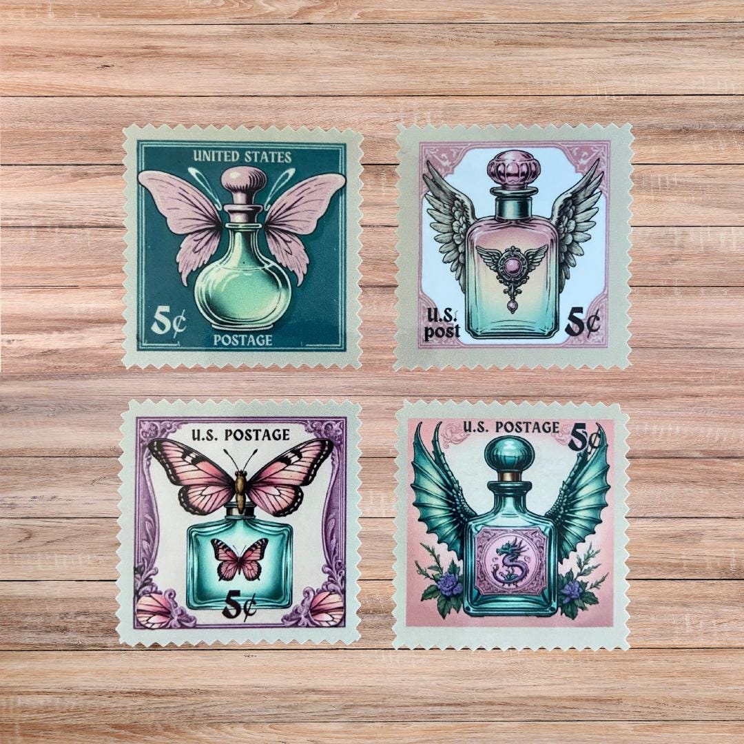 Perfume Bottle Vinyl Stickers, USA Faux Vintage Postage Stamps of ...