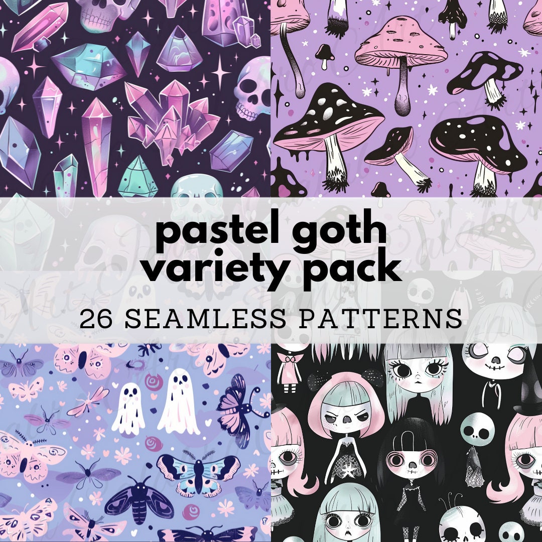 Pastel Goth Seamless Wallpapers, Cute Creepy Patterns, Girly Spooky ...