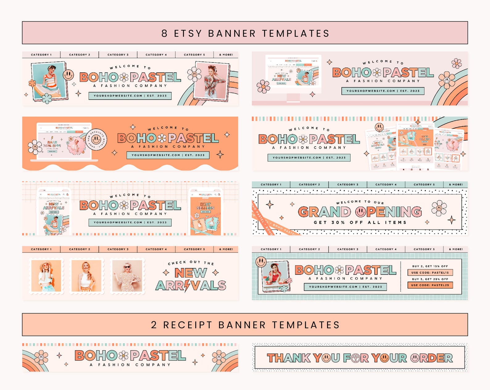Etsy Shop Banner Templates Boho Pastel Retro Groovy Aesthetic Etsy ...