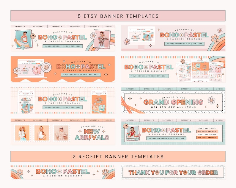 Etsy Shop Banner Templates Boho Pastel Retro Groovy Aesthetic Etsy ...