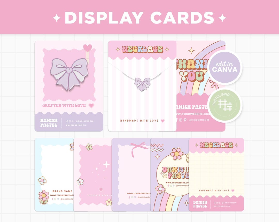 Display Cards Editable Canva Template Danish Pastel Rainbow Pink ...