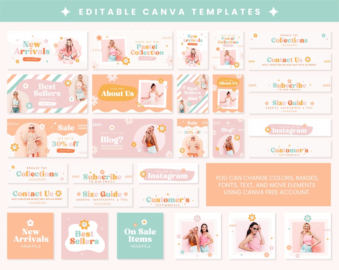 Shop Banners Groovy Boho Pastel Colors Editable via Canva, Shopify ...