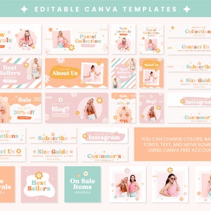 Shop Banners Groovy Boho Pastel Colors Editable via Canva, Shopify ...