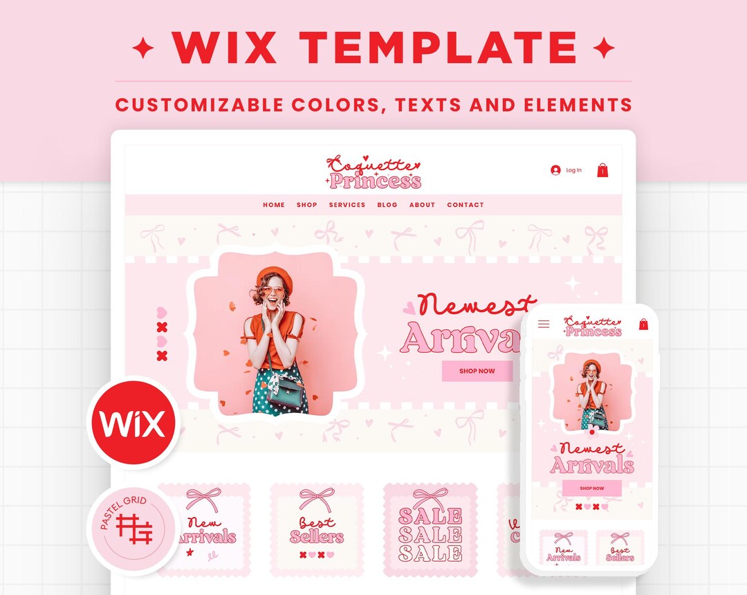 Wix Template Coquette Pink Red Bows - Cute Wix Website Theme, Editable ...