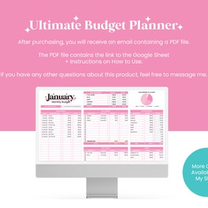 Pink Budget Spreadsheet Extended, Digital Budget Planner, Annual and ...