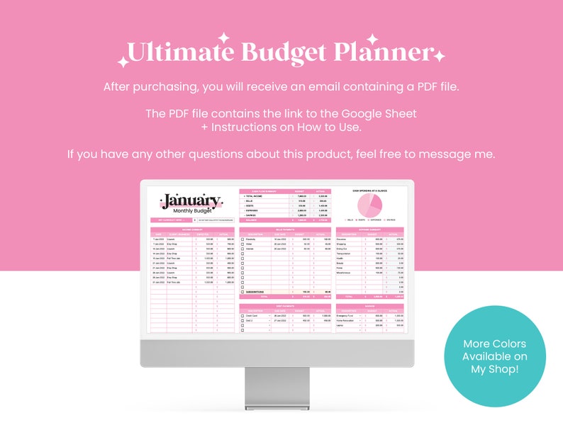Pink Budget Spreadsheet Extended, Digital Budget Planner, Annual and ...