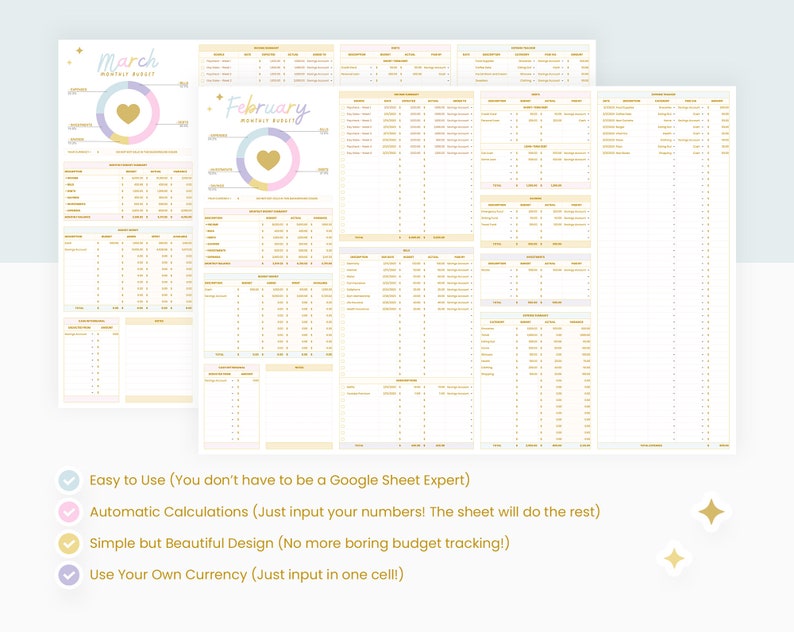 Budget Spreadsheet in Pastel Rainbow Colors, Digital Budget Planner ...