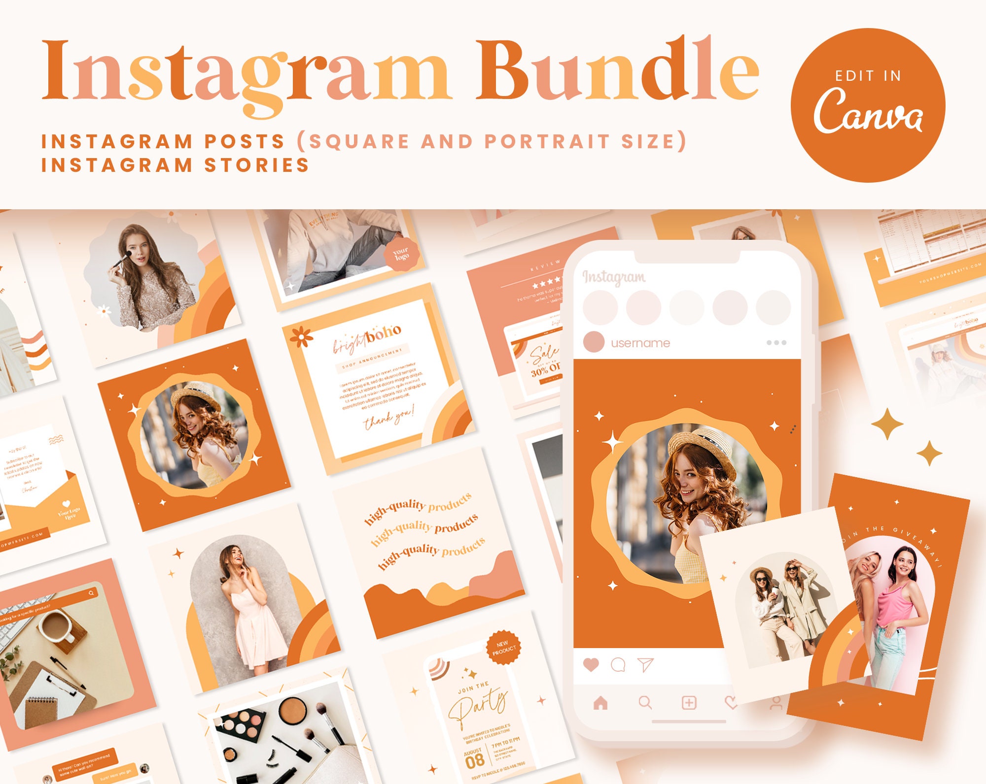 Instagram Posts Template Bundle in Square Portrait and - Etsy