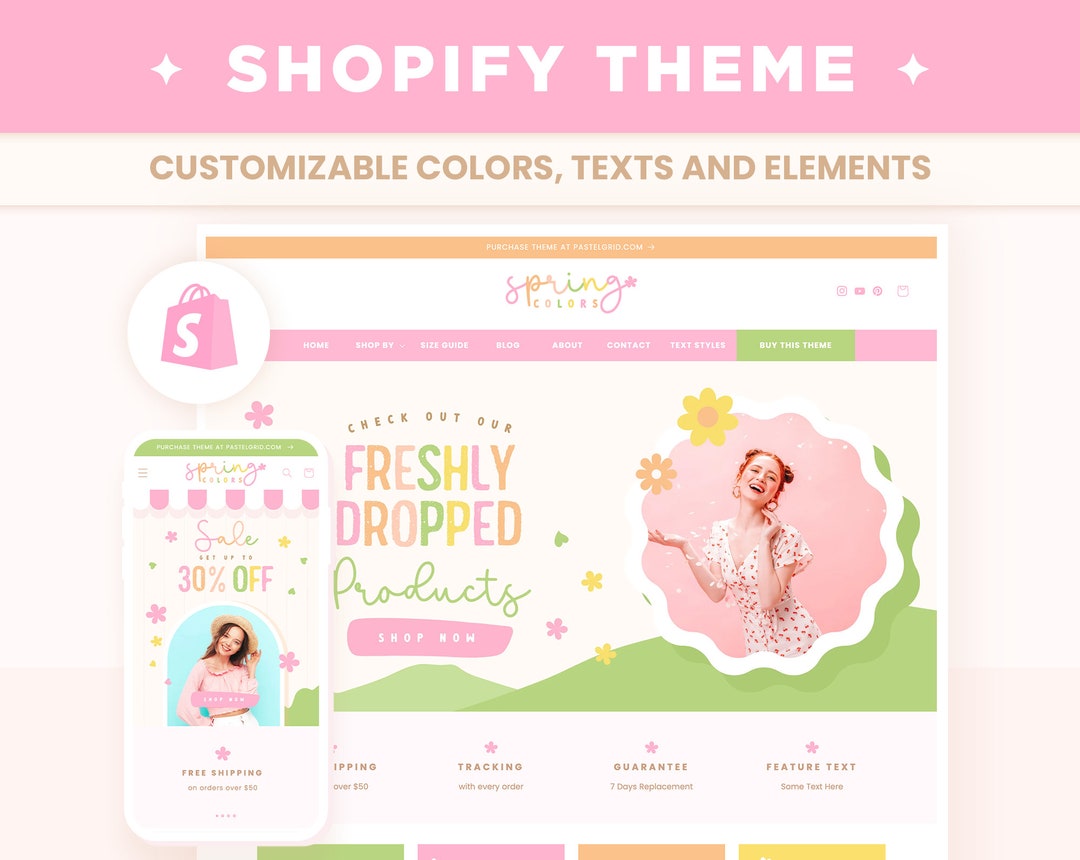 Shopify Theme Spring Colorful Customizable Colors Shopify - Etsy