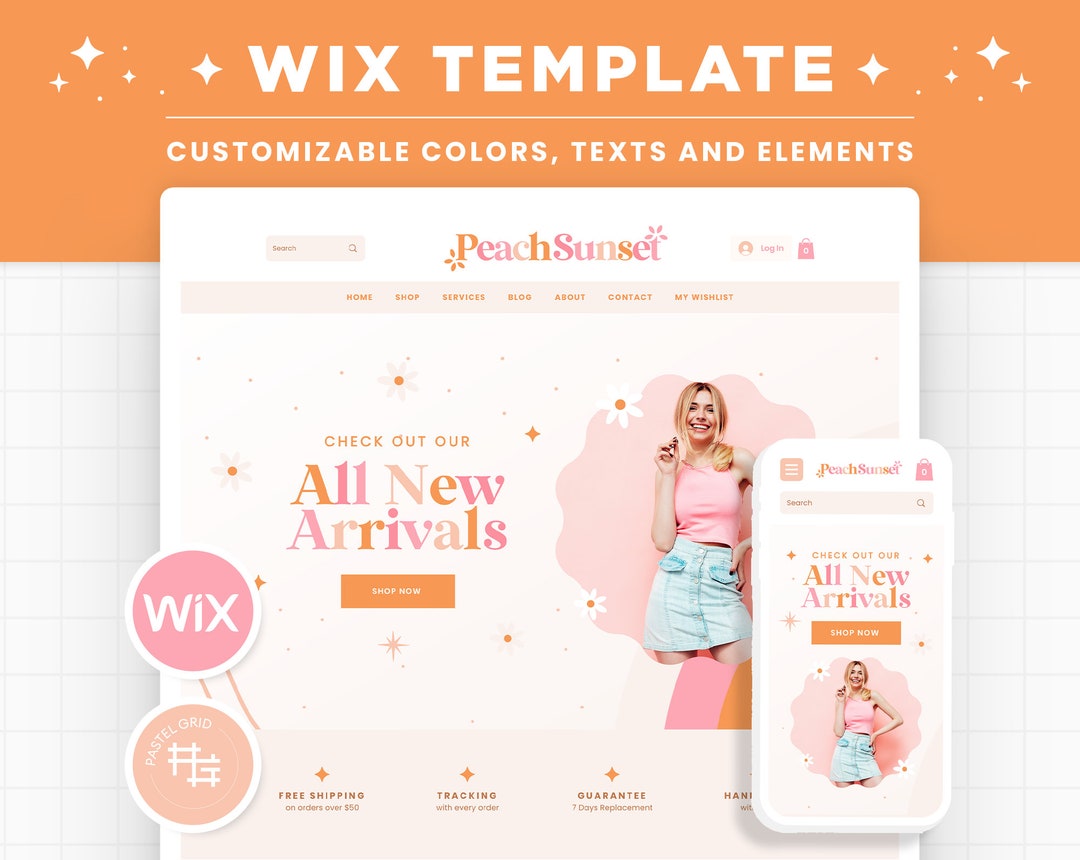 Wix Template in Peach Pink Orange - Bright Colorful Peach Beige Wix ...
