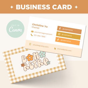 Business Card Template Editable in Canva, Boho Retro Groovy ...