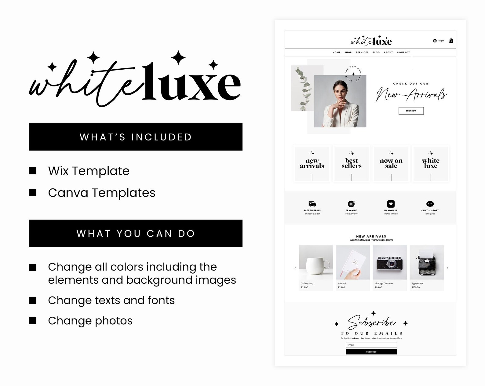 Wix Template Black White Minimalist Elegant Wix Website Editable Canva ...