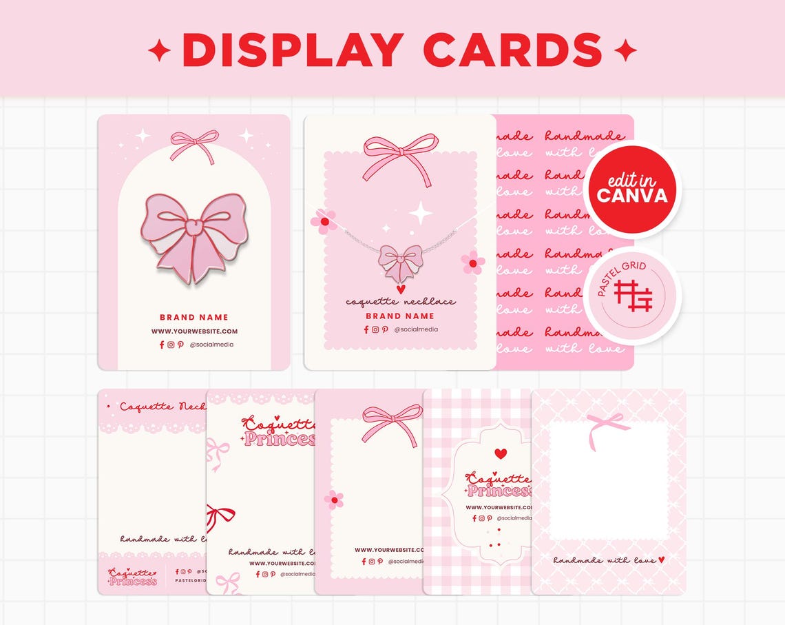 Display Cards Editable Canva Template in Coquette Aesthetic, Pink and ...