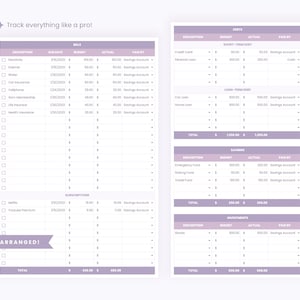 Budget Spreadsheet in Purple Lilac Colors, Digital Budget Planner ...