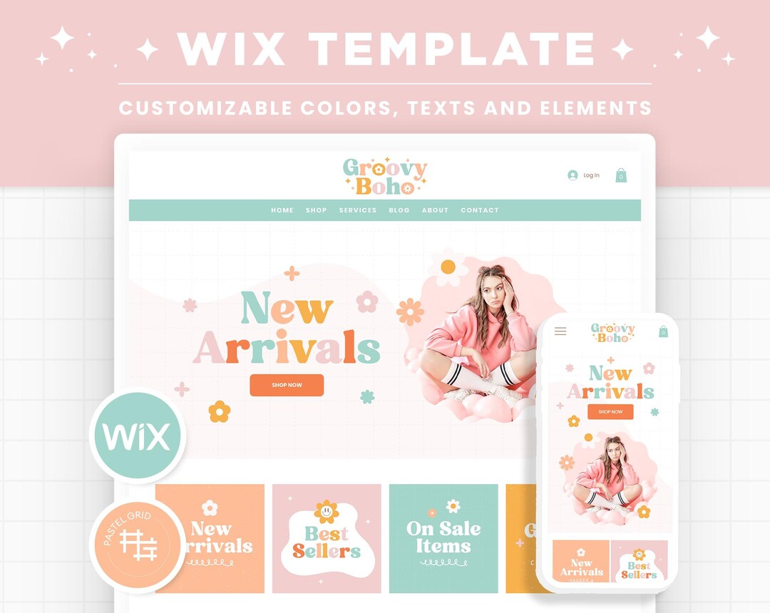Wix Template in Groovy Boho Pastel Rainbow Cute Wix Website Theme ...