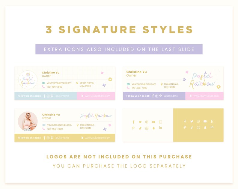 Email Signature Template Editable in Canva Pastel Rainbow - Etsy