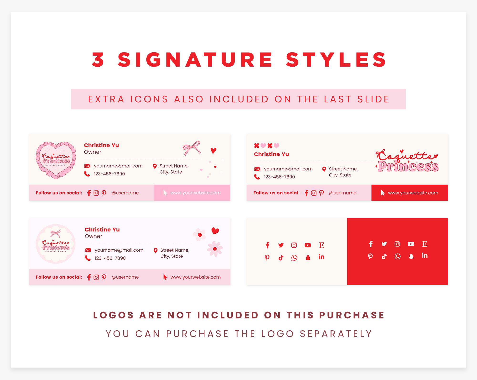 Email Signature Template Editable in Canva, Coquette Aesthetic Bows Red ...