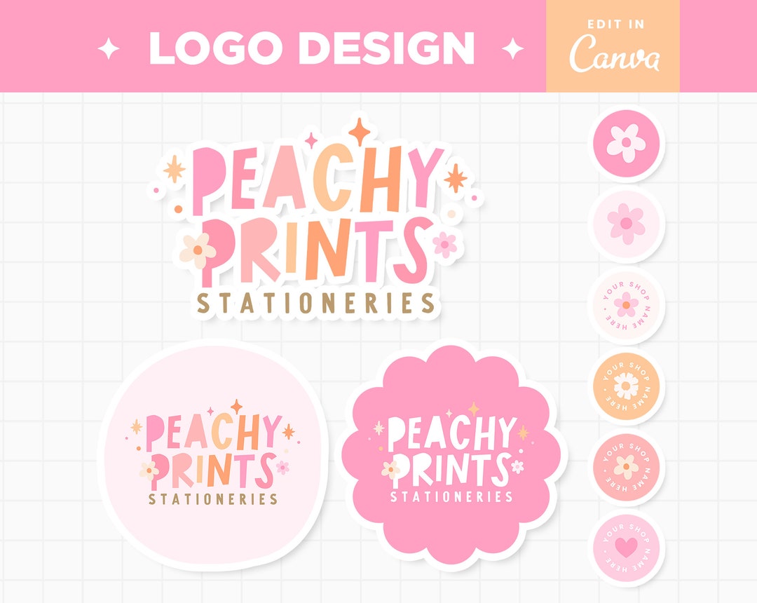 Editable Logo in Peach Pink Orange Bright Colors Aesthetic Logo Design ...