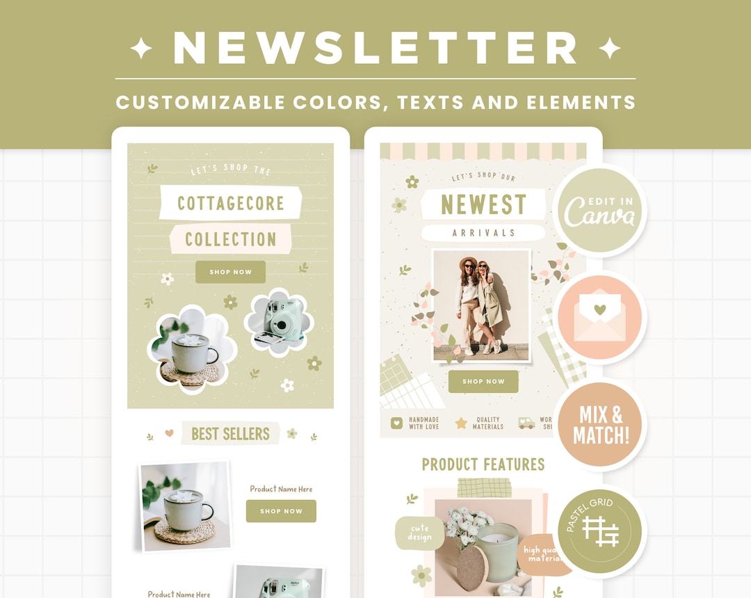 Newsletter Design Editable in Canva, Cottagecore Aesthetic Customizable ...