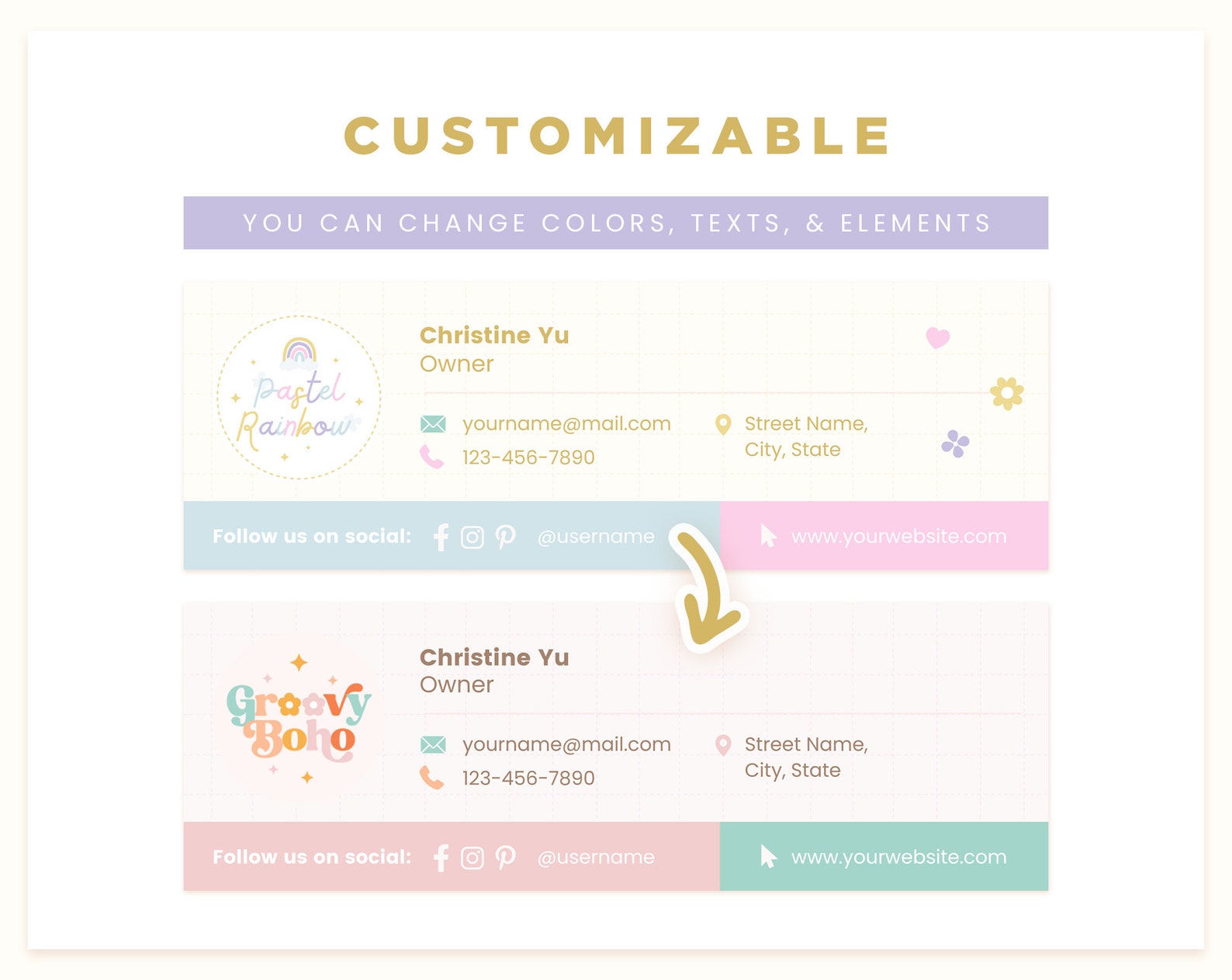 Email Signature Template Editable in Canva, Pastel Rainbow Colors ...