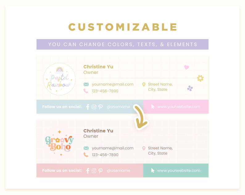 Email Signature Template Editable in Canva Pastel Rainbow - Etsy