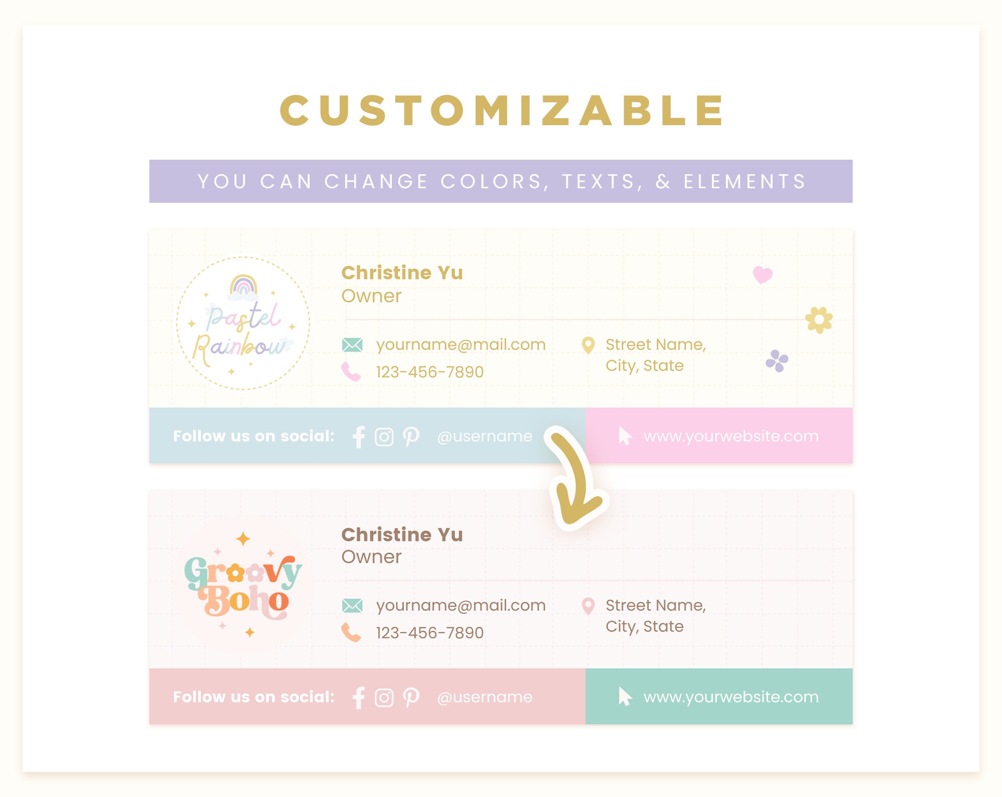 Email Signature Template Editable in Canva, Pastel Rainbow Colors ...