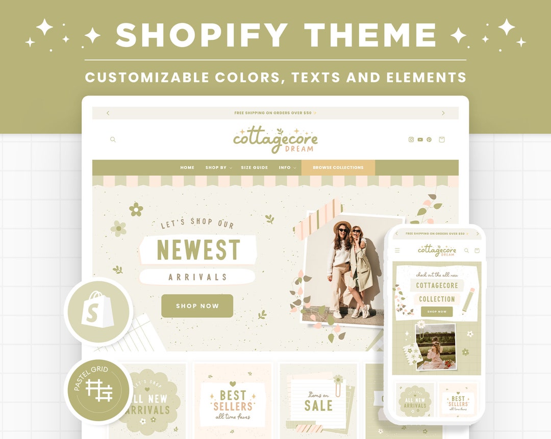 Shopify Theme Cottagecore Sage Green Customizable Shopify Template ...