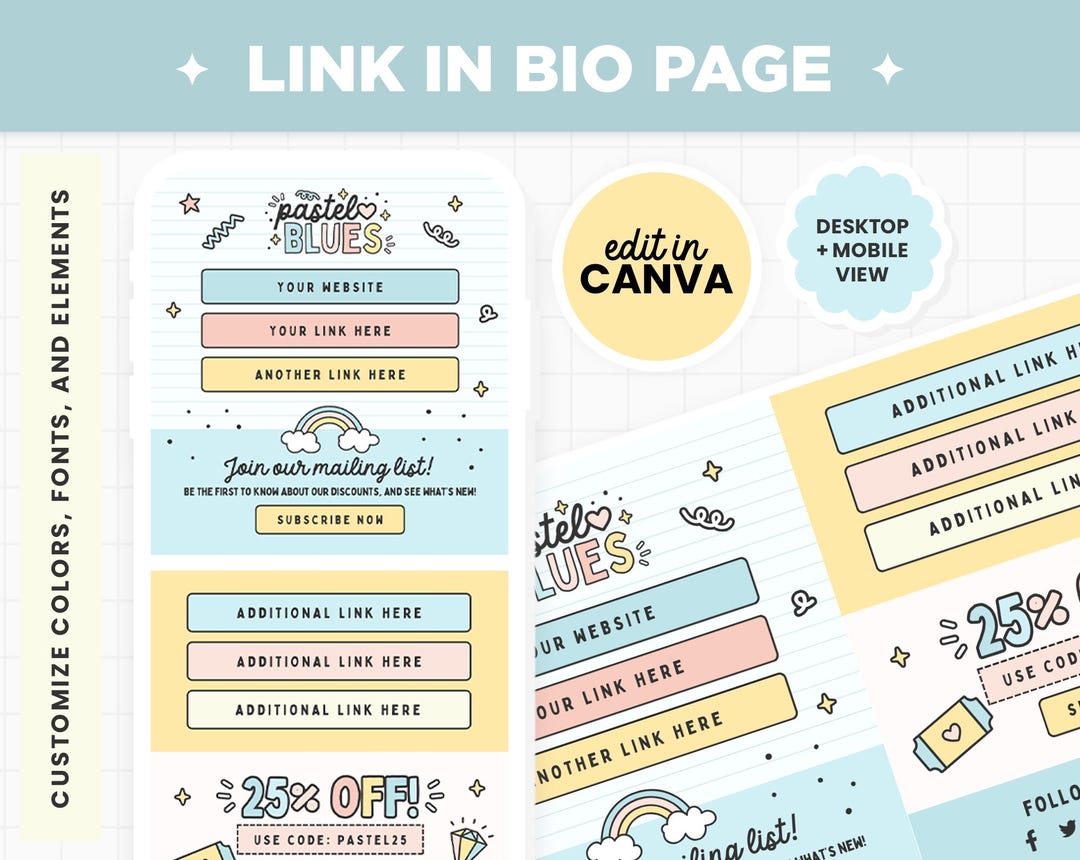 Link in Bio Canva Editable Template in Pastel Blue Colors Instagram ...