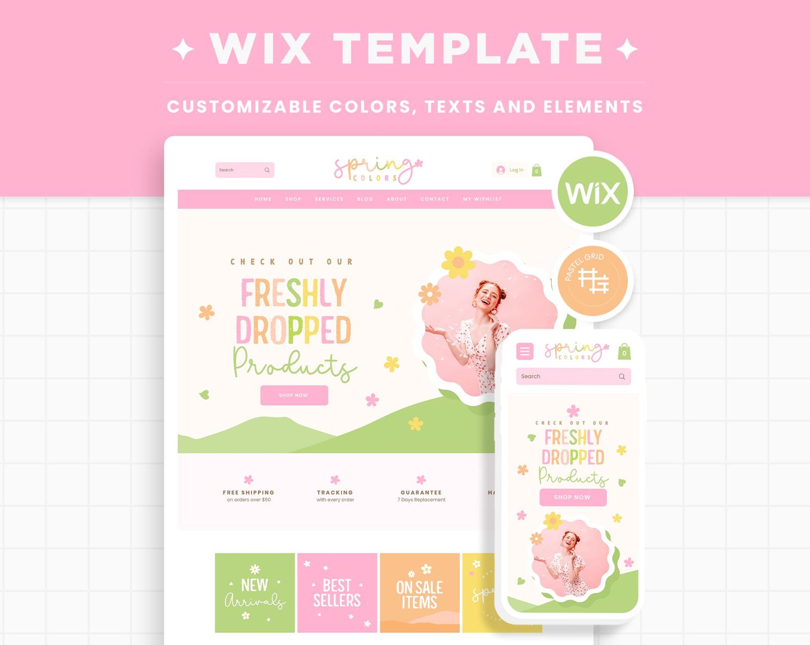 Wix Template in Spring Colors - Bright Colorful Flowers Wix Website ...