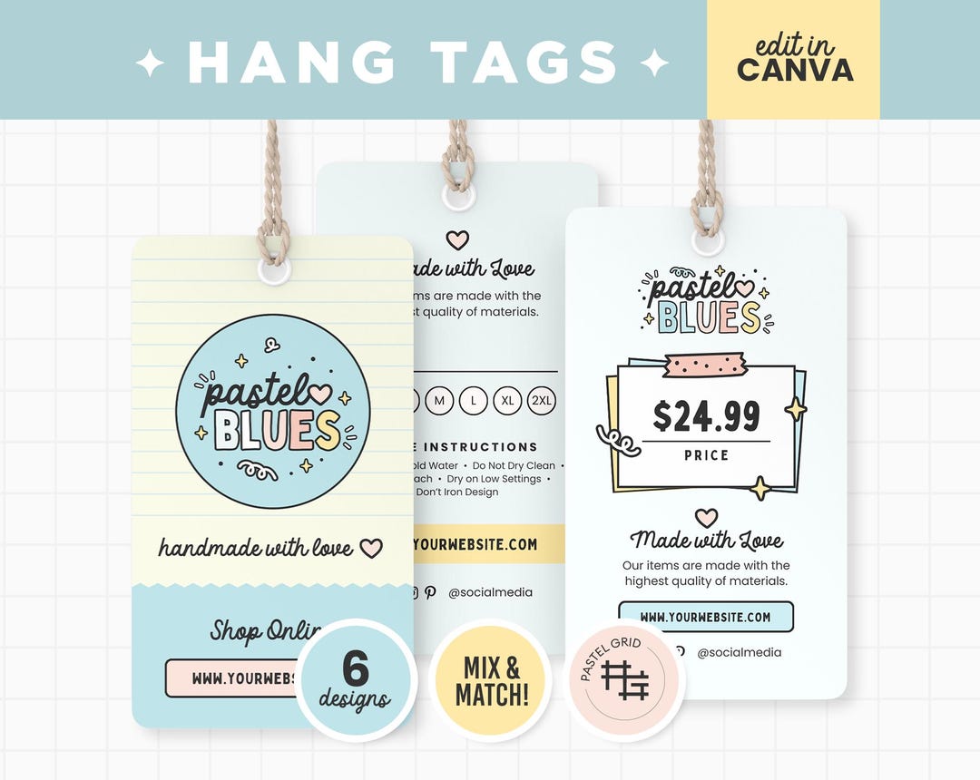 Editable Price Tag Canva Template in Blue Yellow Cute Aesthetic, Hang ...