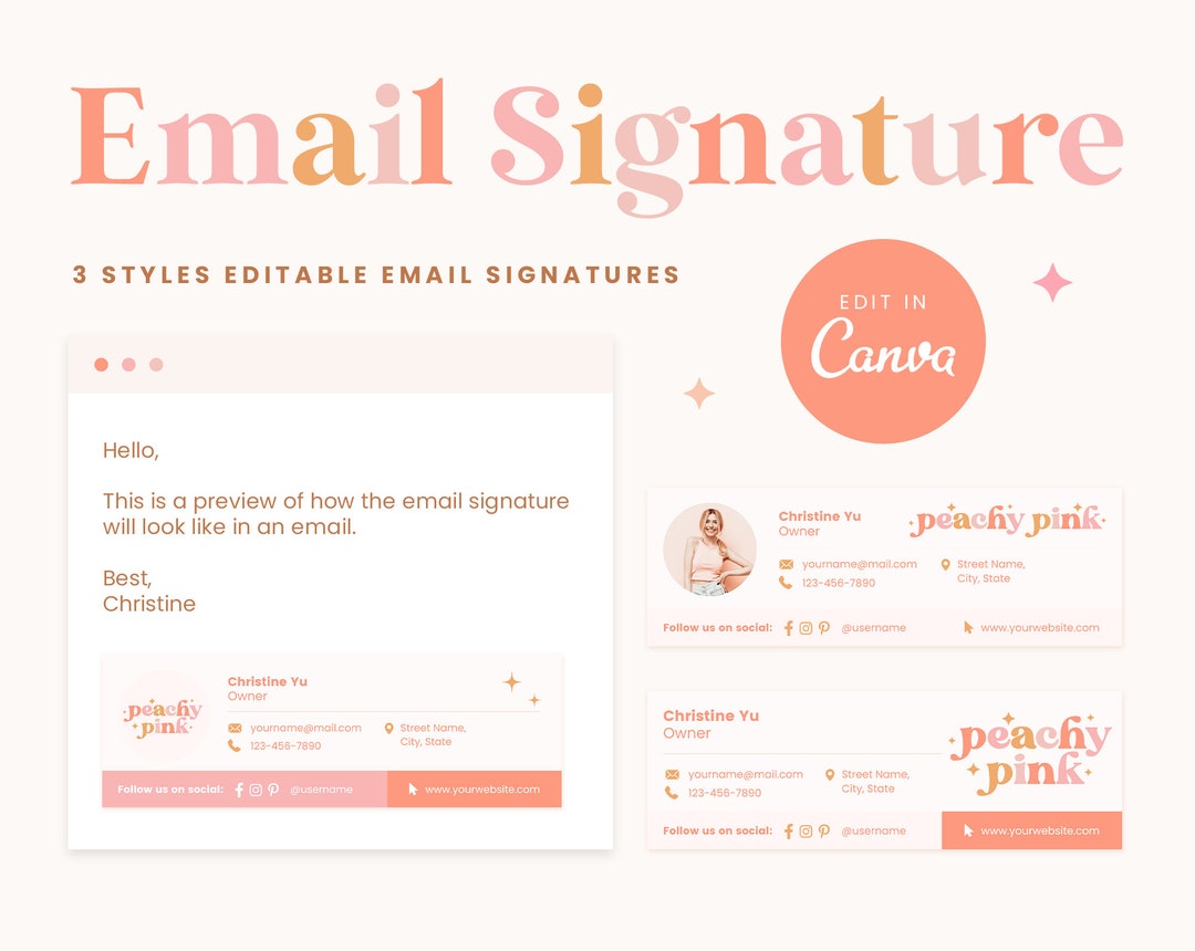 Email Signature Template Editable in Canva Pink Peach Orange - Etsy