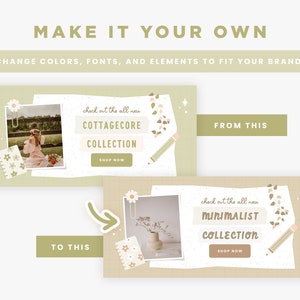 Shop Banners Cottagecore Green Sage Editable via Canva, Shopify Banners ...