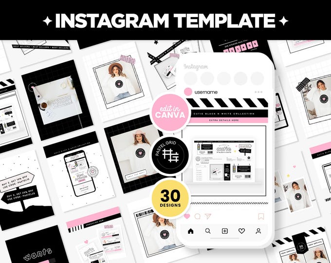 Instagram Posts Template Bundle in Square, Portrait and Stories in Cute ...