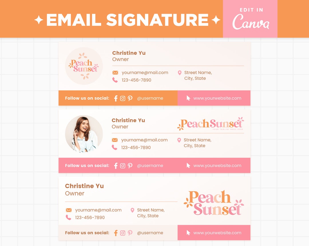 Email Signature Template Editable in Canva, Pink Peach Orange ...