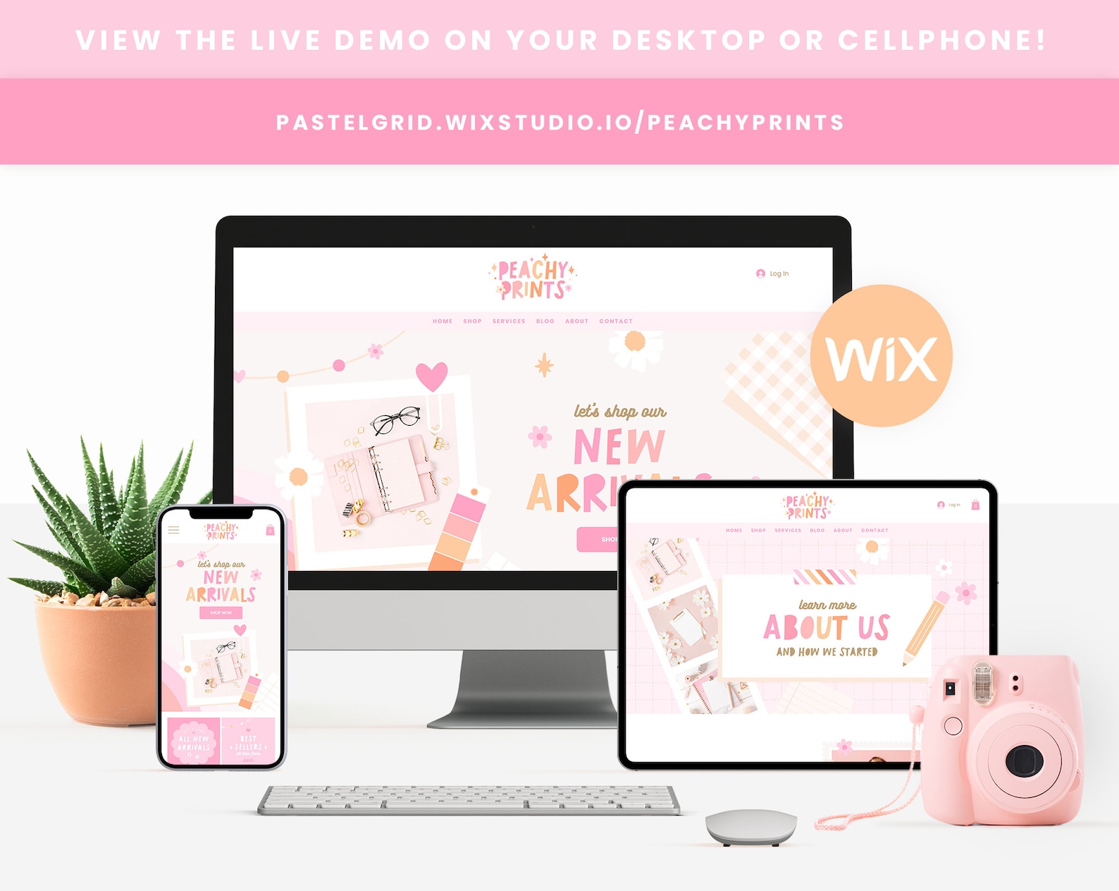 Wix Template in Peach Pink Orange Colors - Cute Wix Website Theme ...