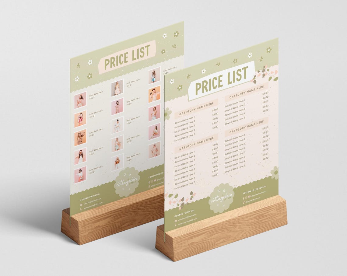 Price List Canva Template in Cottagecore Olive Green Botanical ...