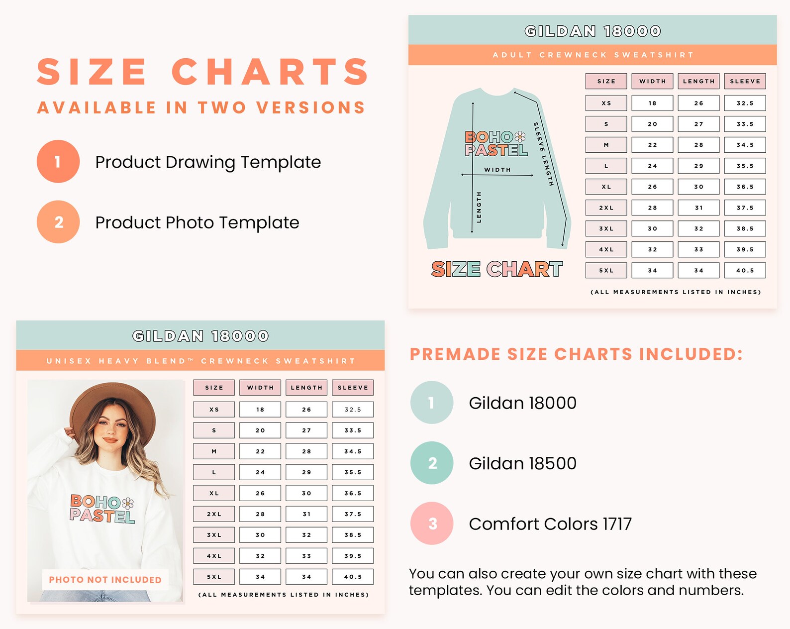 Size Chart and Care Instructions for Gildan 18000, Gildan 18500 ...