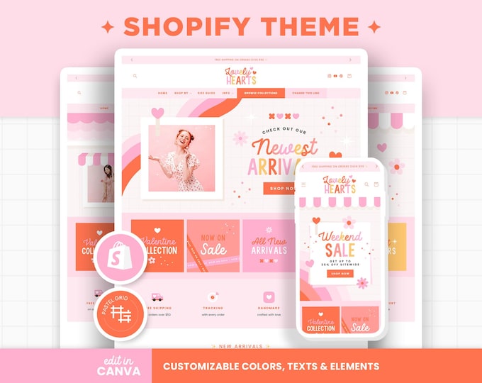 Shopify Theme Red Pink Hearts Customizable Ecommerce Shopify Theme ...