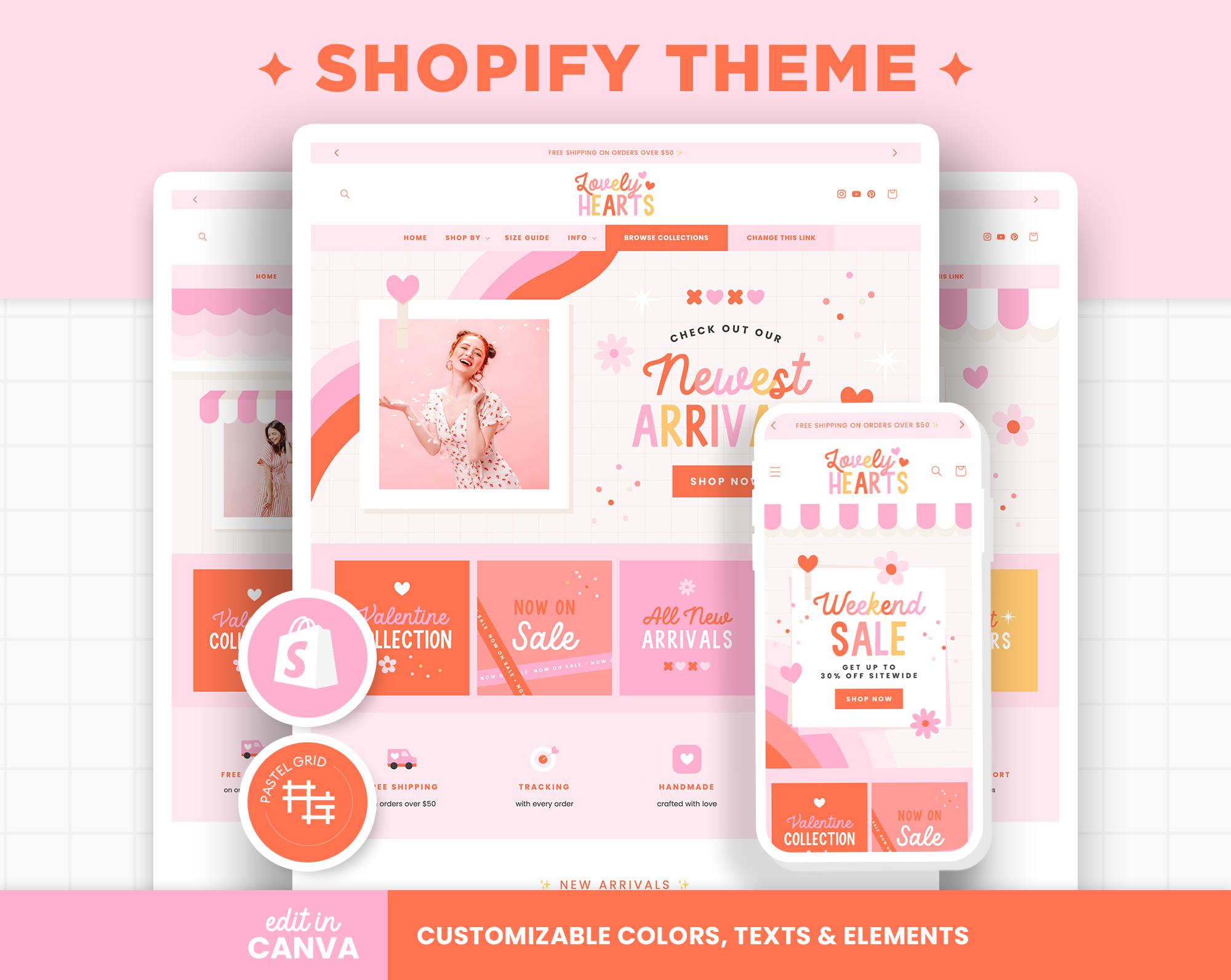 Shopify Theme Red Pink Hearts Customizable Ecommerce Shopify Theme ...