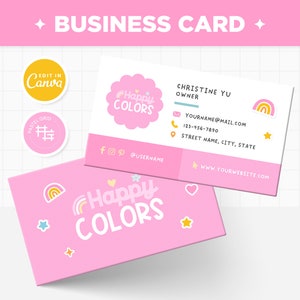 Business Card Template Editable in Canva Pink Peach Orange Bright ...