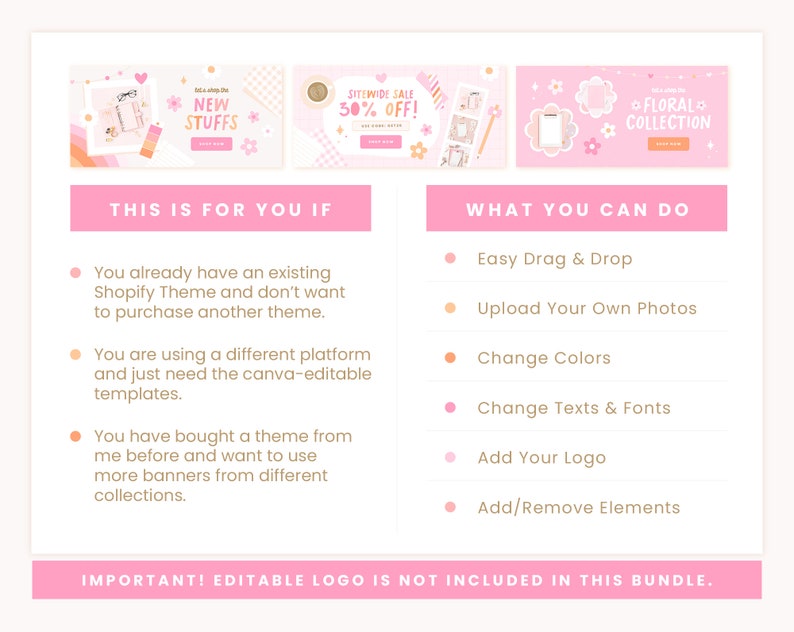 Shop Banners Pink Peach Orange Colors Editable via Canva, Shopify ...