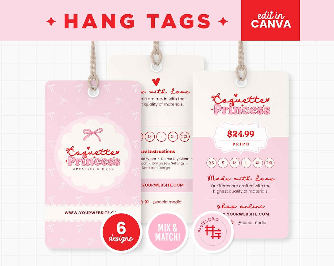 Editable Price Tag Canva Template in Coquette Aesthetic, Pink and Red ...
