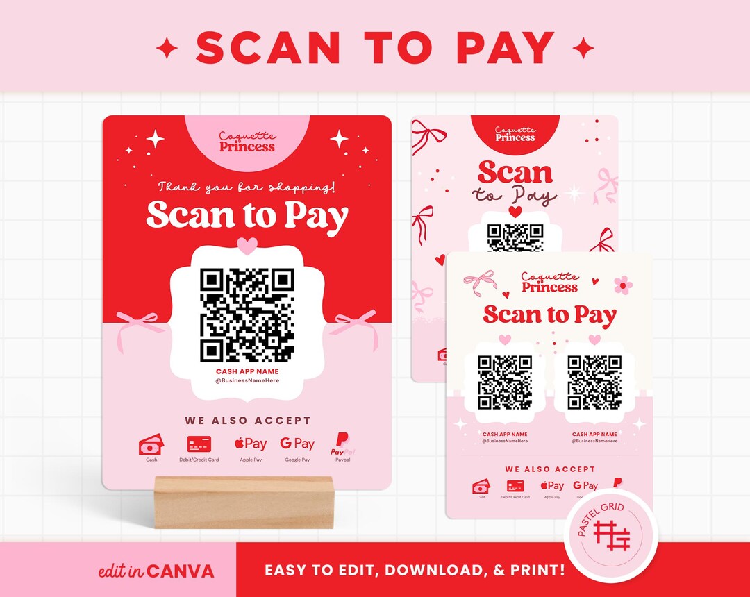 Scan to Pay Template in Coquette Aesthetic, Pink and Red Customizable ...