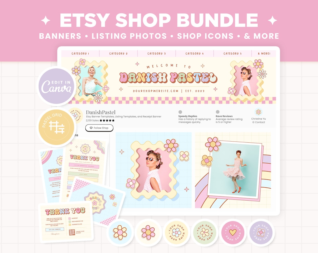 Etsy Shop Banner Templates Danish Pastel Retro Groovy Aesthetic Etsy ...