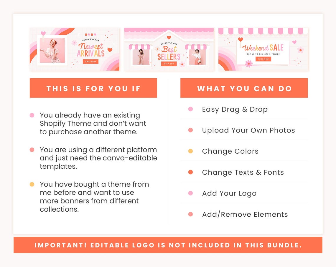 Shop Banners Red Pink Colors Editable Canva Shopify Banners ...