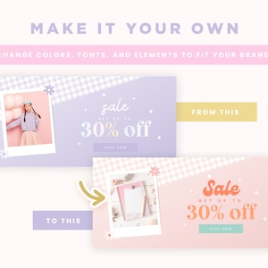 Shop Banners Pastel Rainbow Colors Editable via Canva, Shopify Banners ...