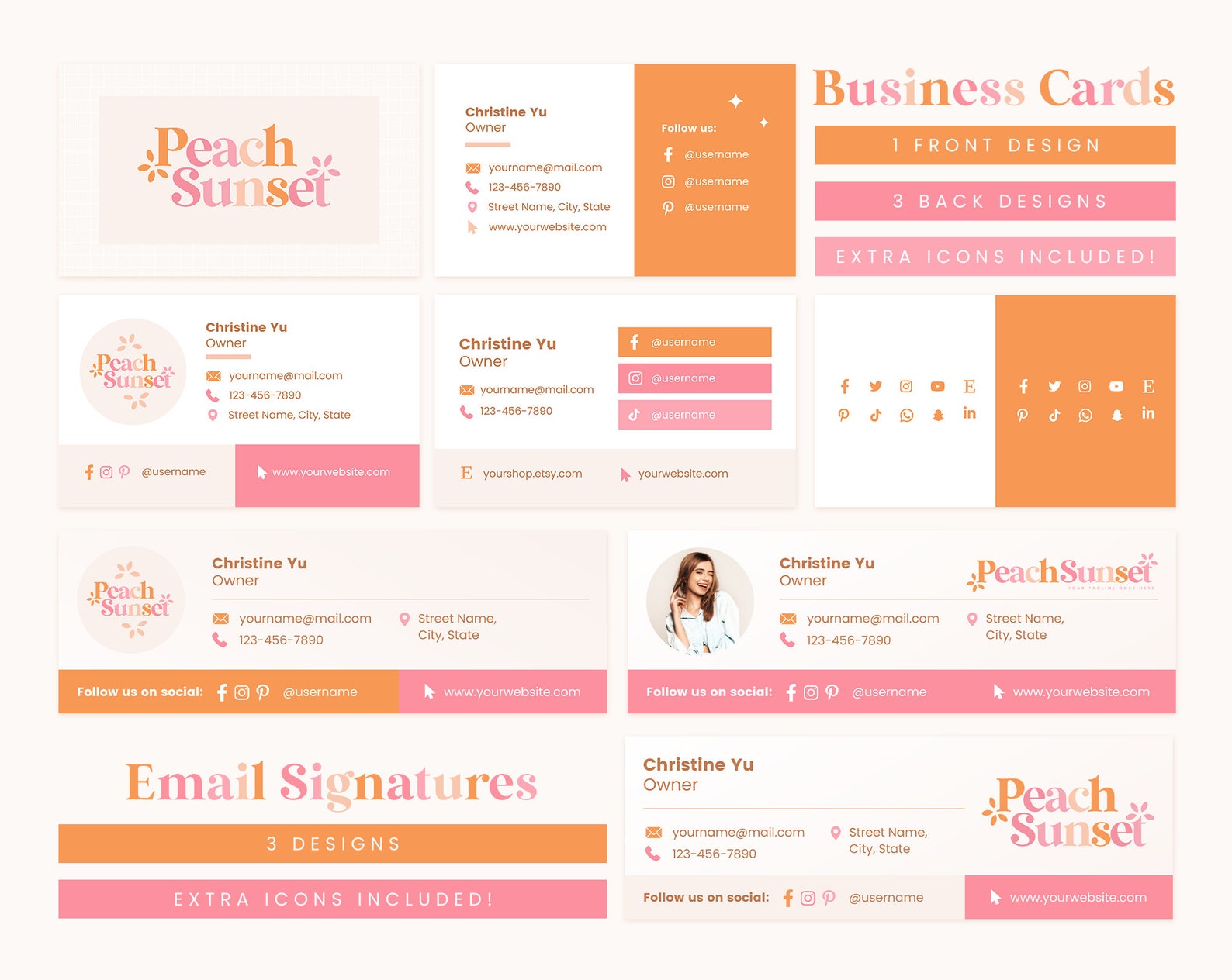 Branding Kit Peach Pink Orange Canva Templates Editable - Etsy